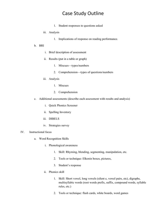 Extended case study outline 97 2 | DOC | Educational Assessment | Education