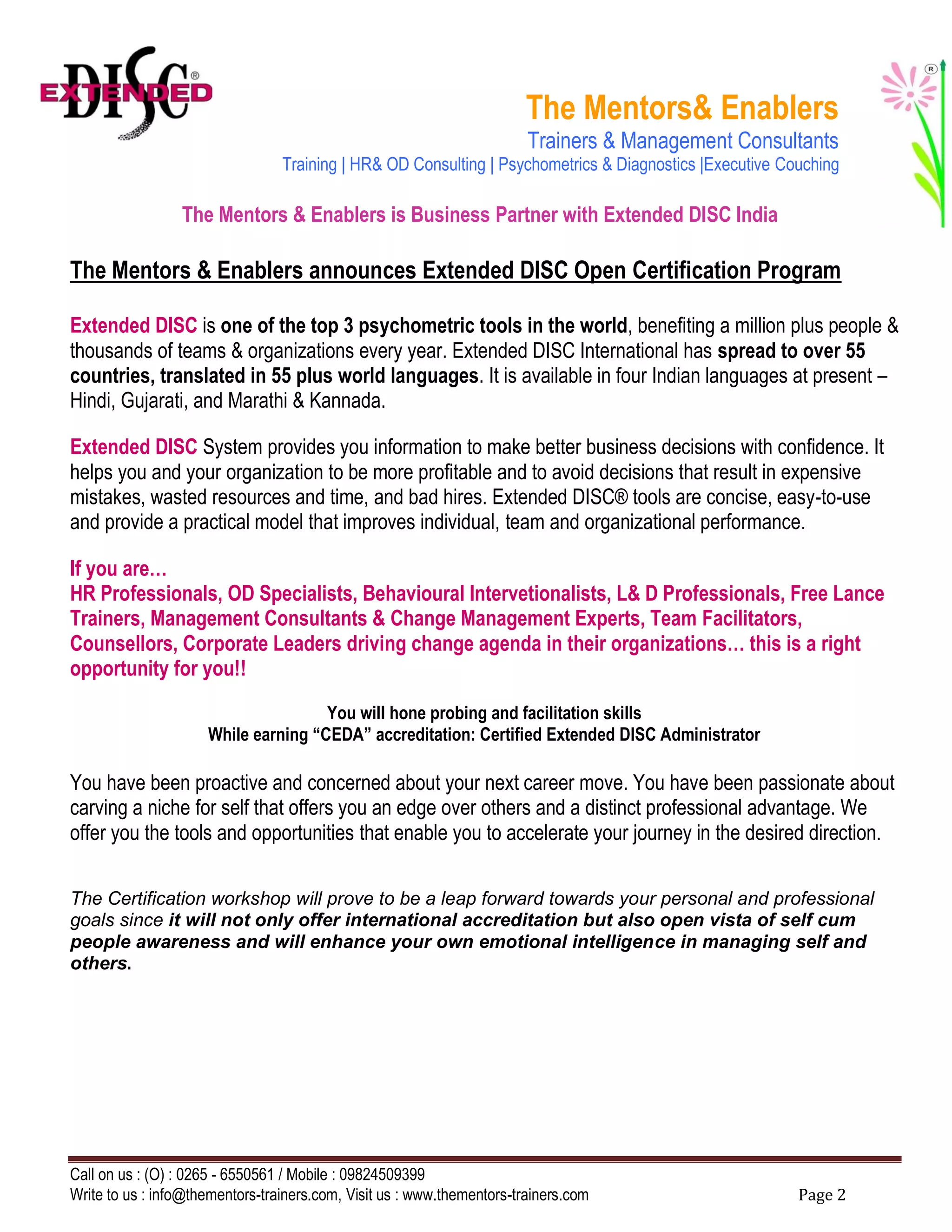 Certification Brochure Extended DISC level 1CEDA | PDF