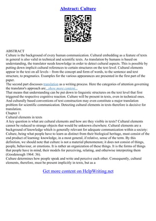 Extended Essay Abstract Example | PDF