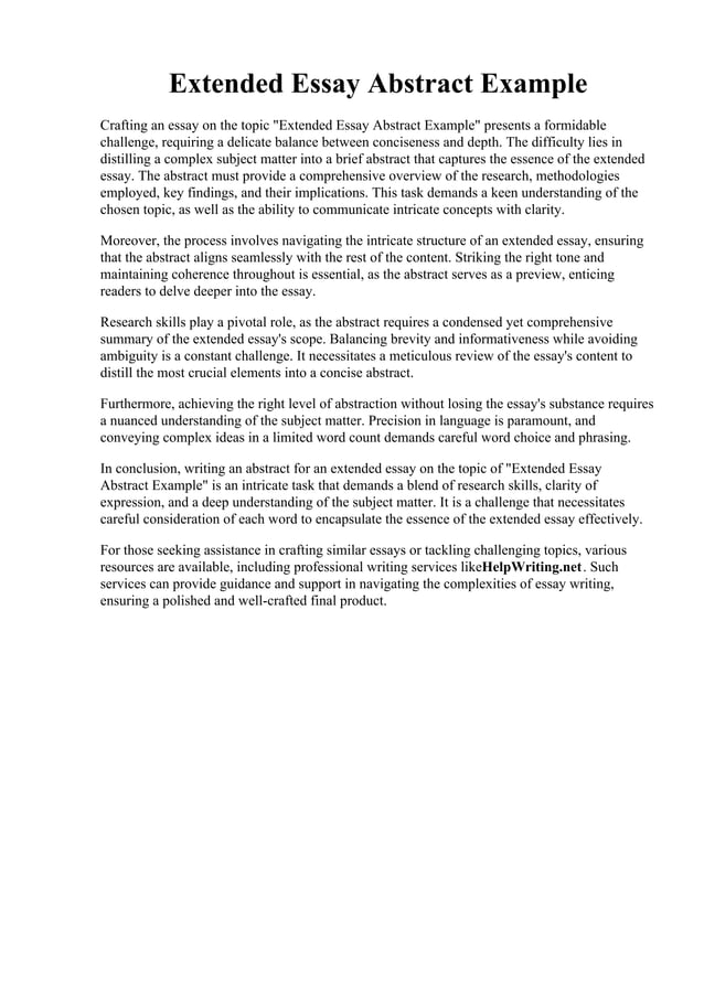 Extended Essay Abstract Example | PDF