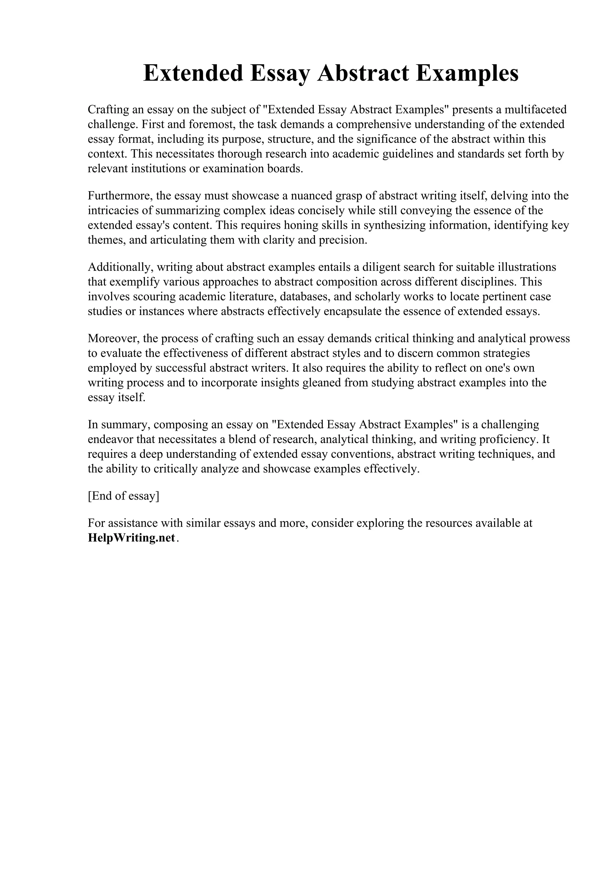 Extended Essay Abstract Examples | PDF