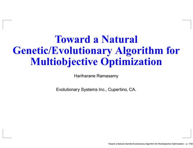 Toward A Natural Genetic Evolutionary Algorithm For Multiobjective Optimization Ppt