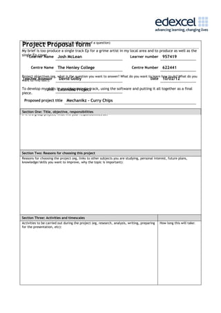 Extended project proposal form | DOC | Educational Assessment | Education