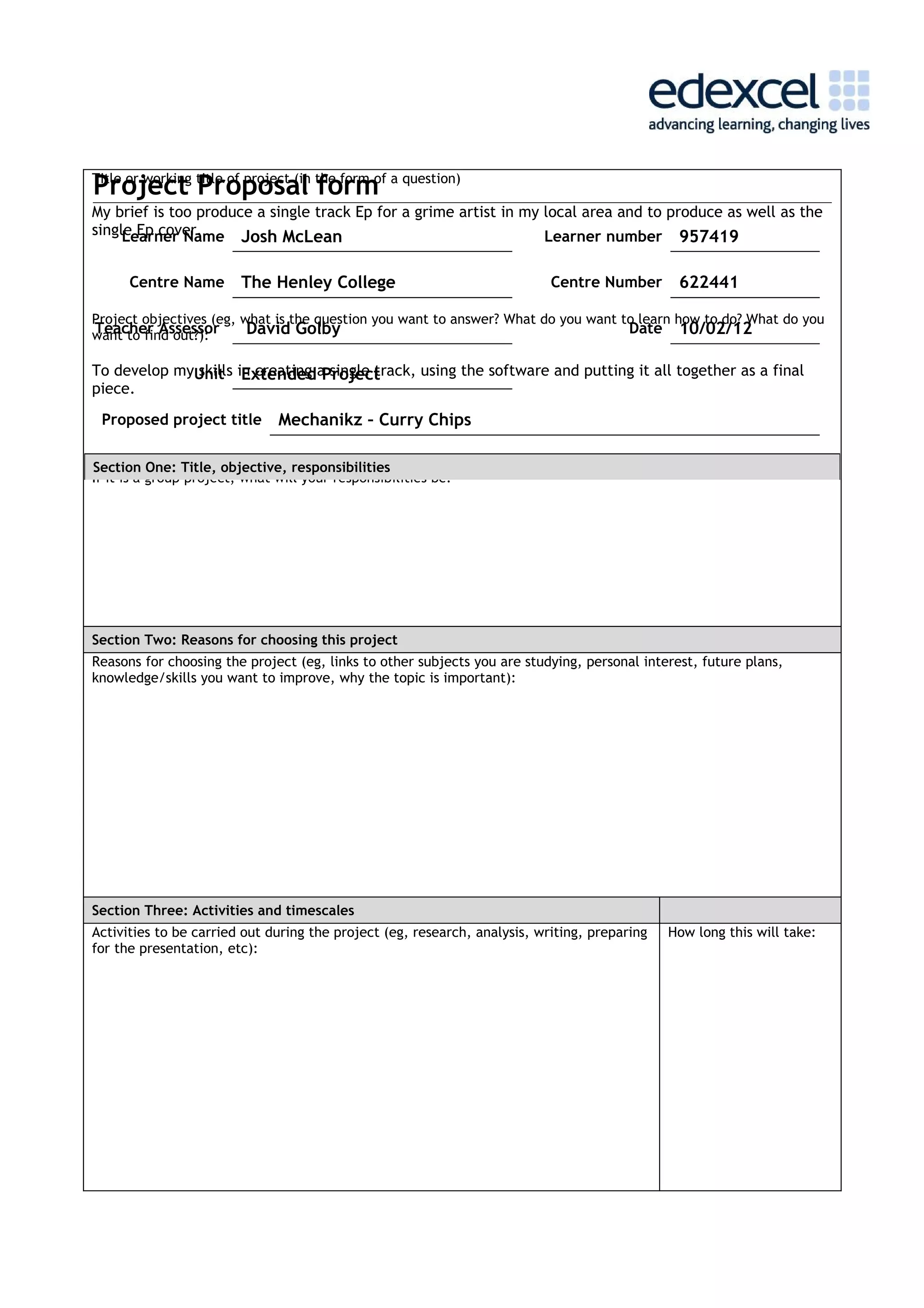 Extended project proposal form | DOC