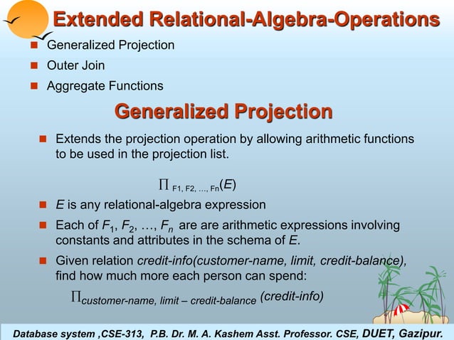 Extended relational algebra | PPTX | Databases | Computer Software and Applications