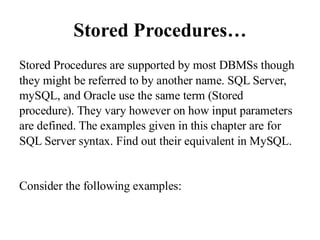 Comprehensive Guide to Database Views and Stored Procedures in SQL | PDF