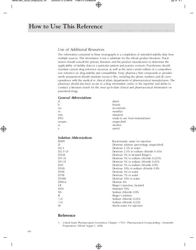 Extended stability for parenteral drugs 5th preface