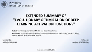 Extended Summary of "Evolutionary Optimization of Deep Learning ...
