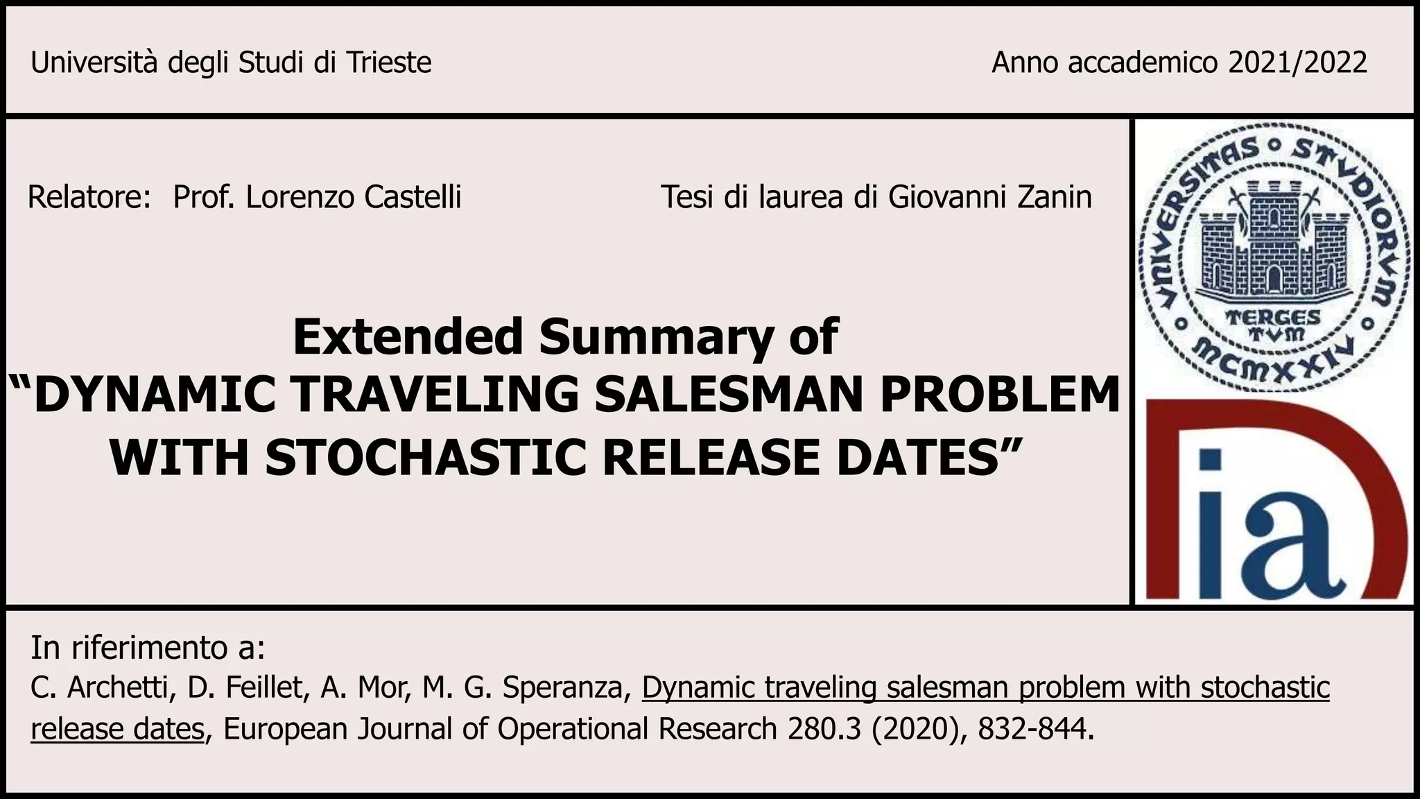 Extended summary of Dynamic traveling salesman problem with stochastic ...