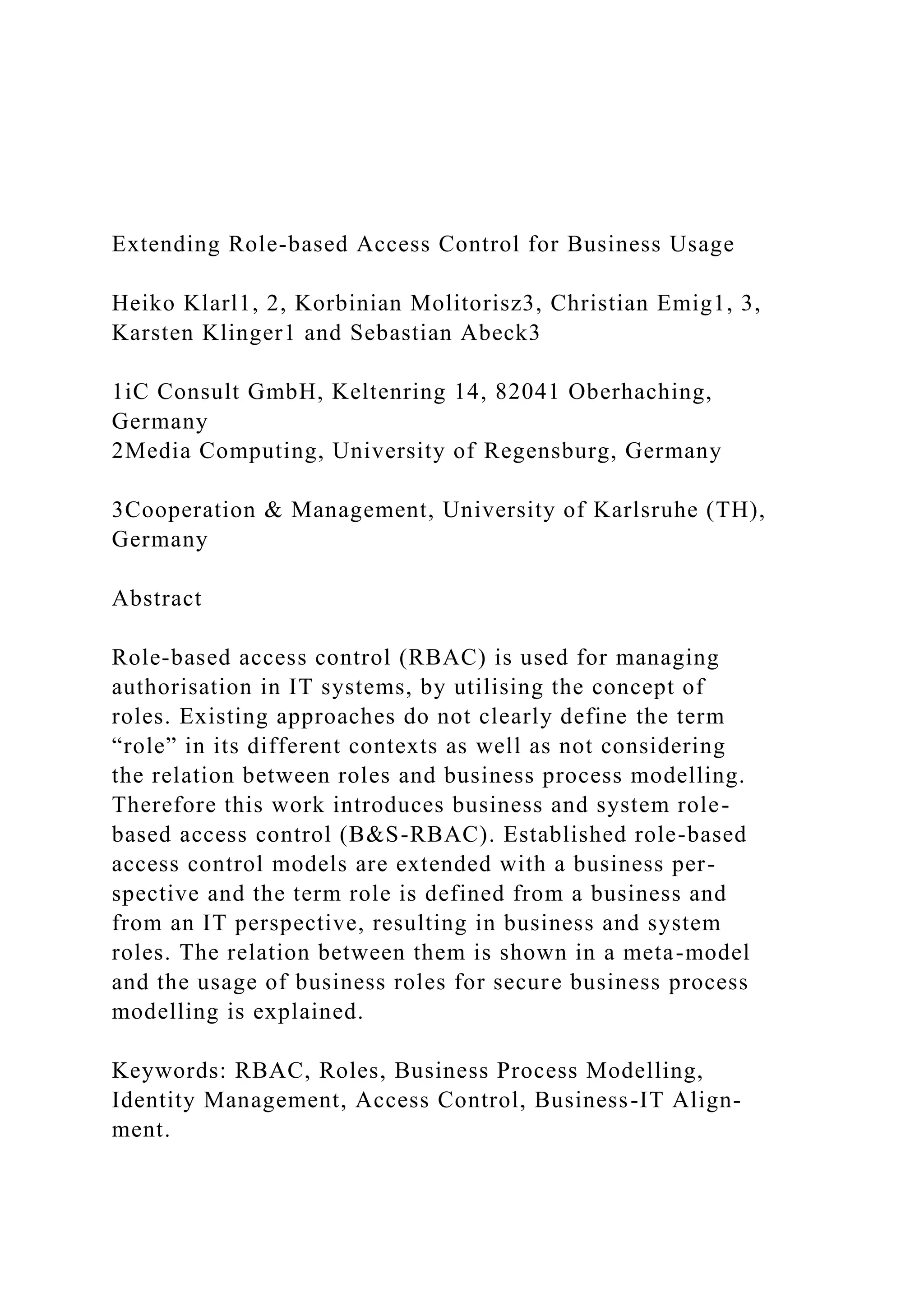 Extending Role Based Access Control For Business Usageheik Docx