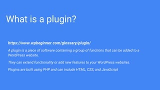 Extending WordPress - a guide to building your first plugin | PPT