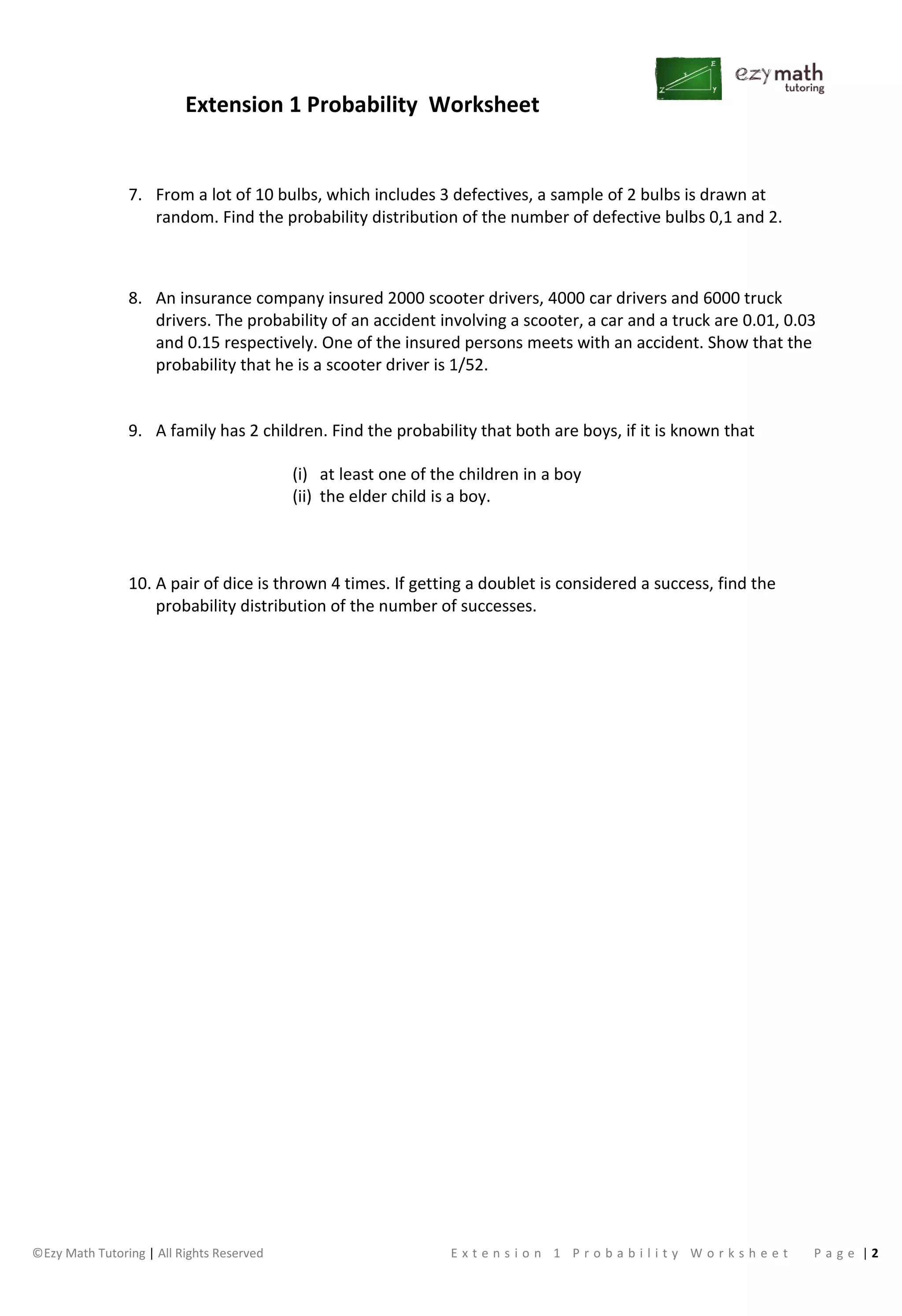 Extension 1 probability worksheet | PDF | Science