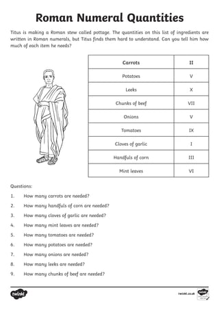 Extension activities roman numerals | PDF | Cooking | Food & Drink