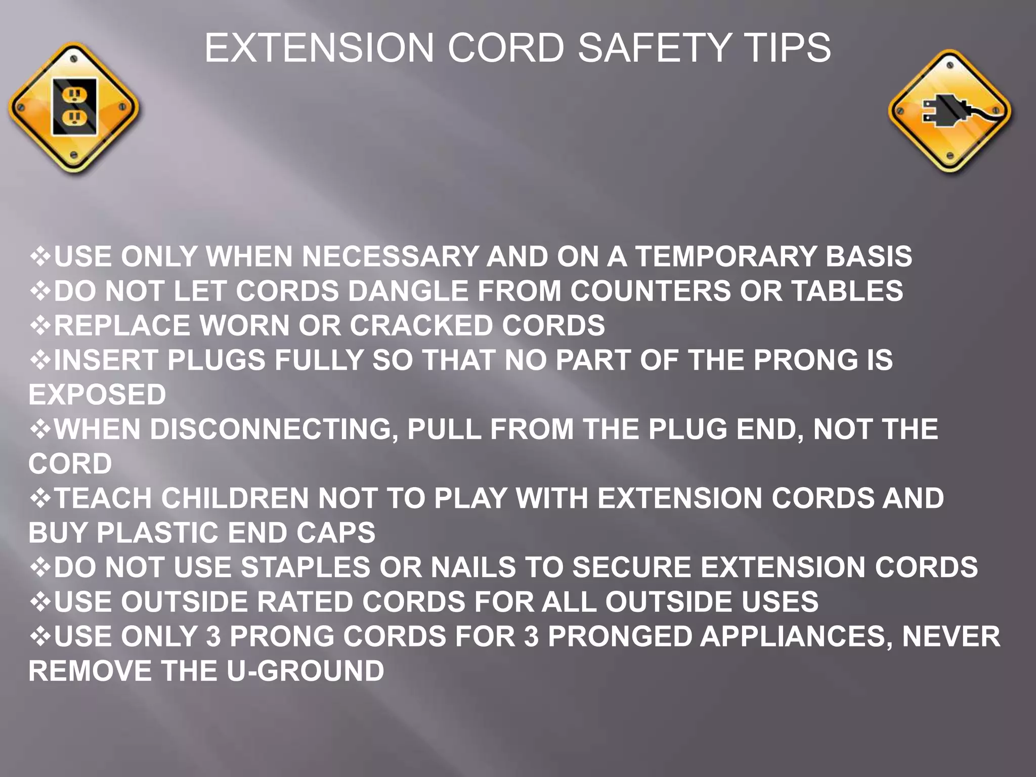 Extension Cord Safety at Workplace & Residence. | PPTX