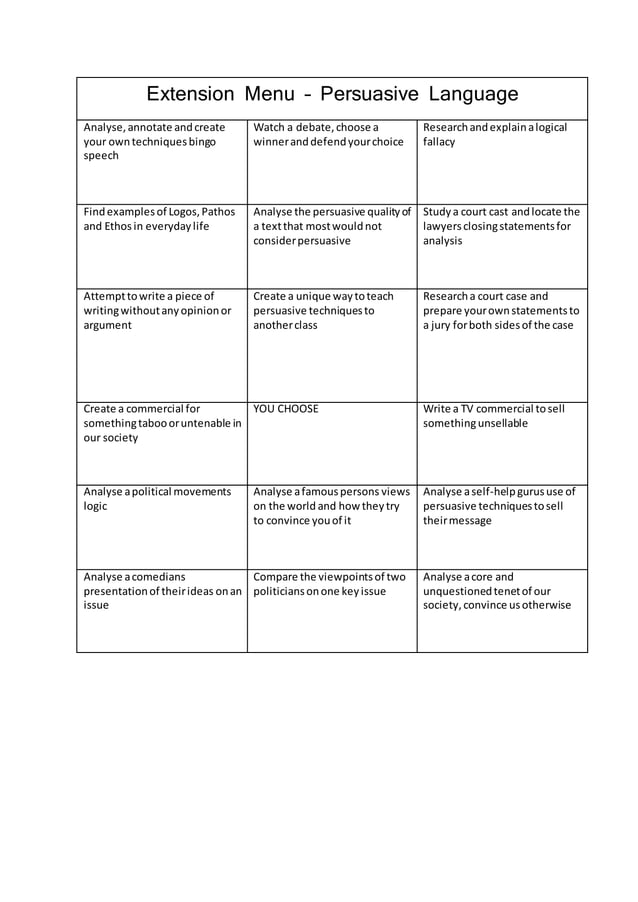 Extension menu - persuasive language | DOCX