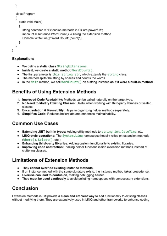 Enhancing C# with Extension Methods: A Complete Guide | DOCX