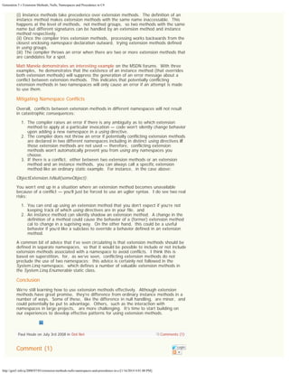 Extension methods, nulls, namespaces and precedence in c# | PDF