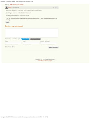 Extension methods, nulls, namespaces and precedence in c# | PDF