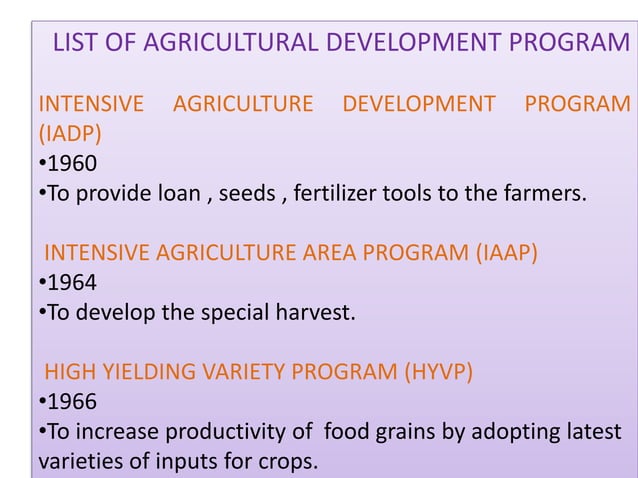 agricultural development programmes | PPTX | Agriculture | Industries
