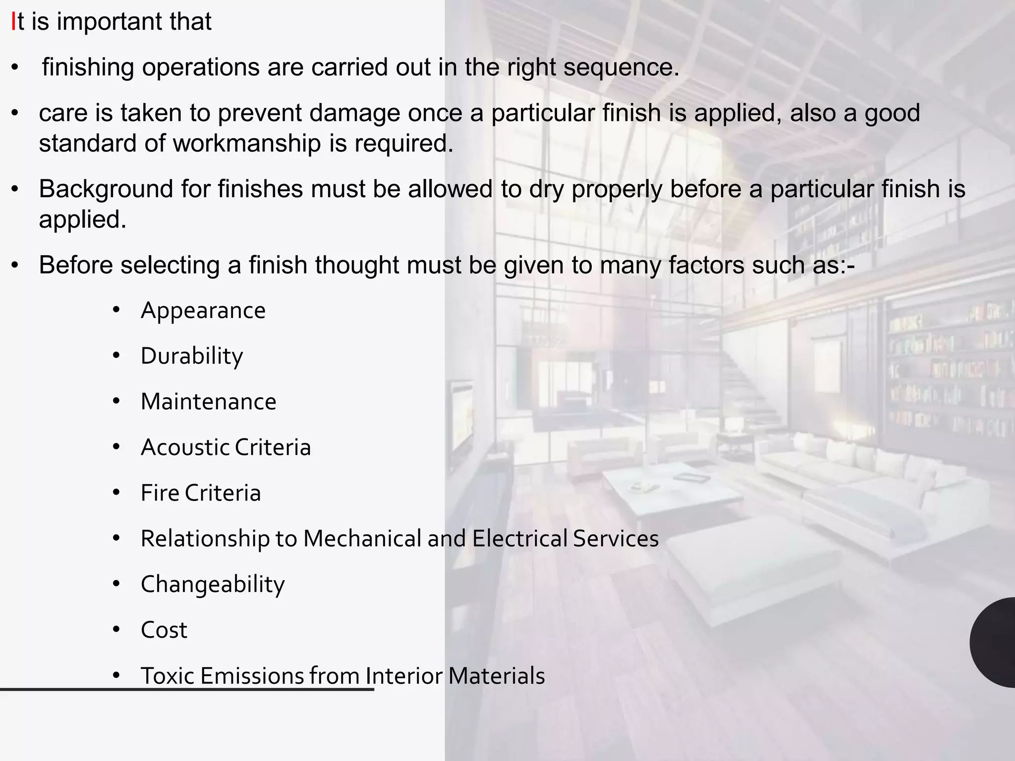 Exterior and interior Finishes- Building Construction | PPTX