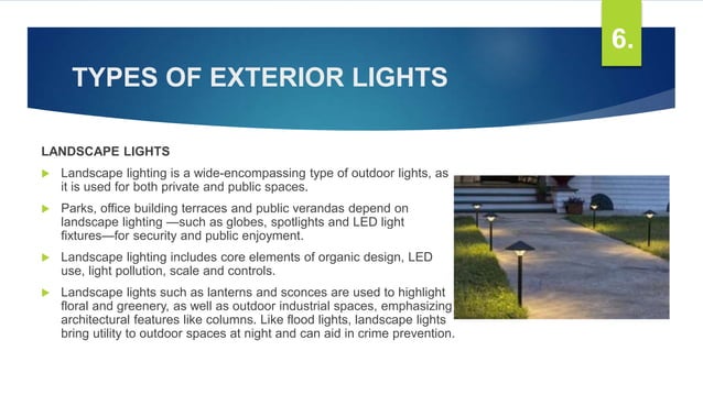 Exterior lighting & Its Types, Purpose & Techniques | PPTX