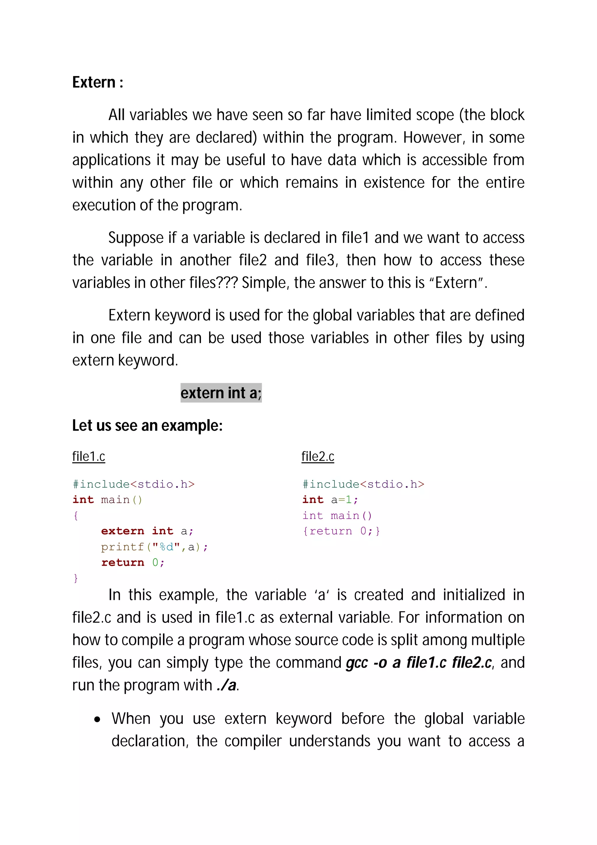 EXTERN -- wherever u define variables, it will get access to use them | PDF