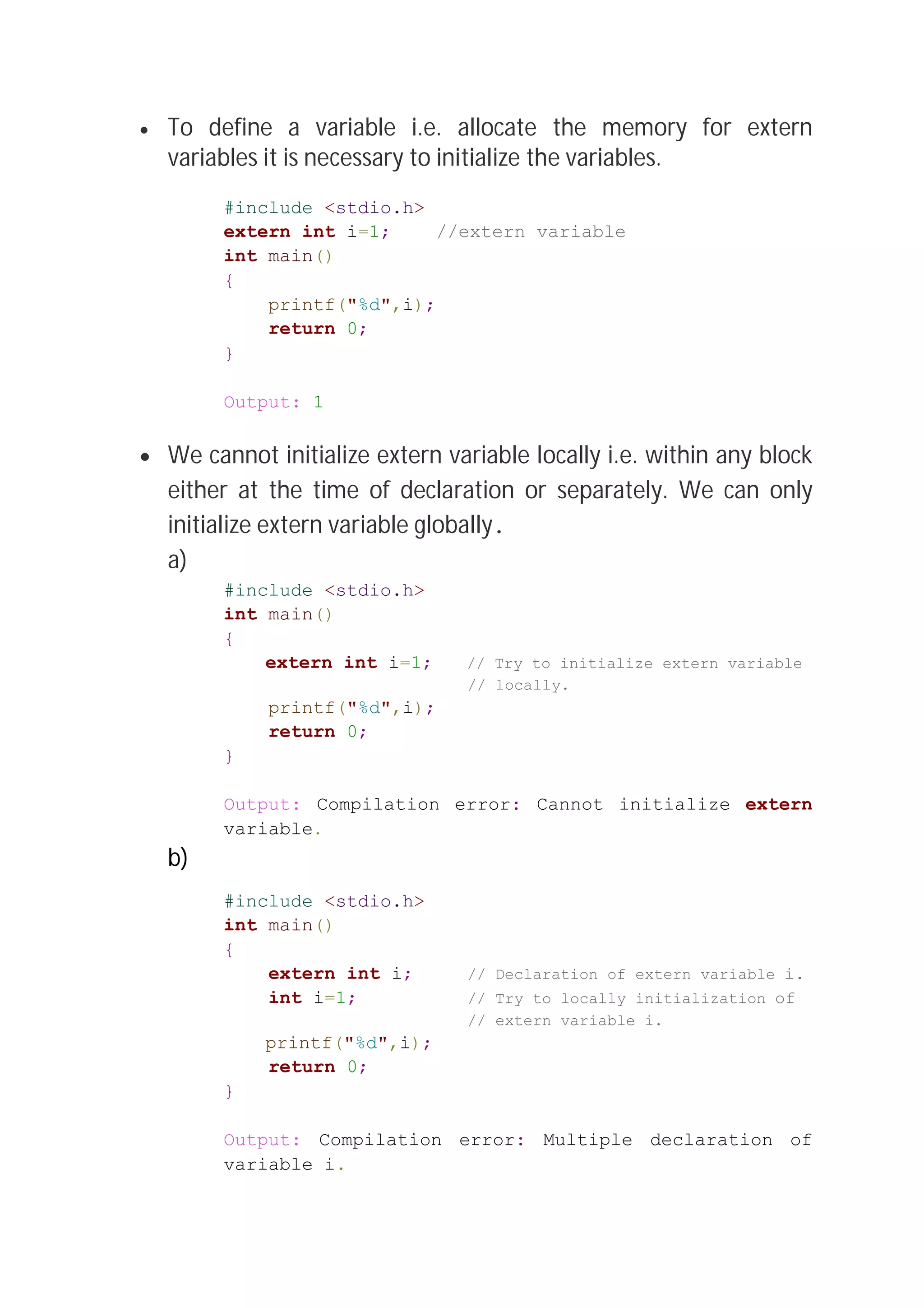EXTERN -- wherever u define variables, it will get access to use them | PDF