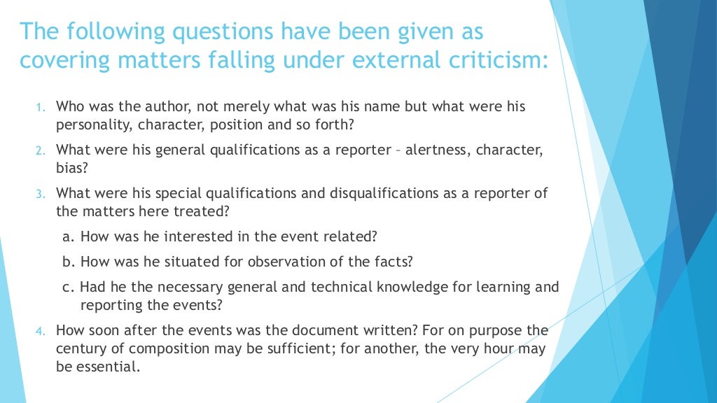 External and internal criticisms