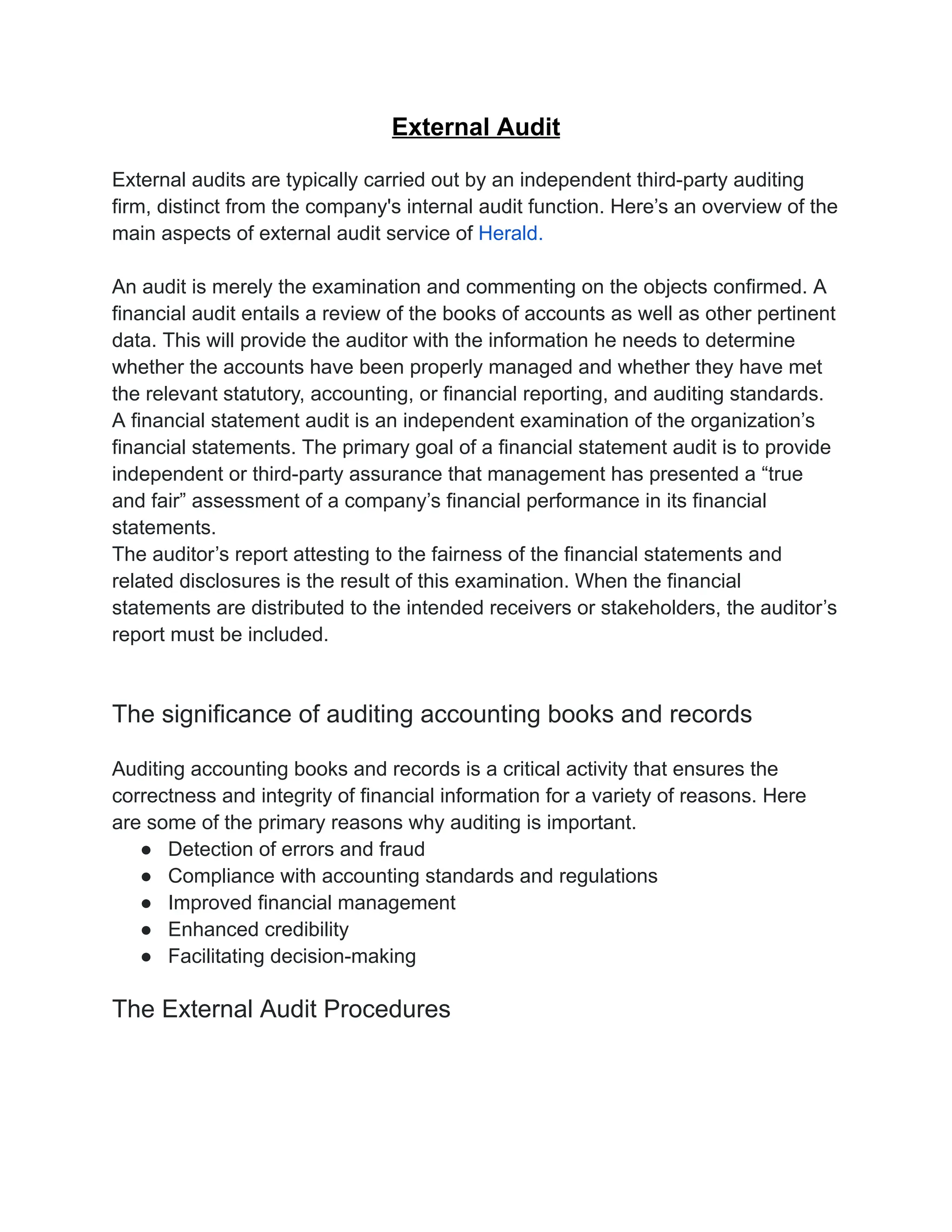 Herald Auditing Services ,External Audit | PDF
