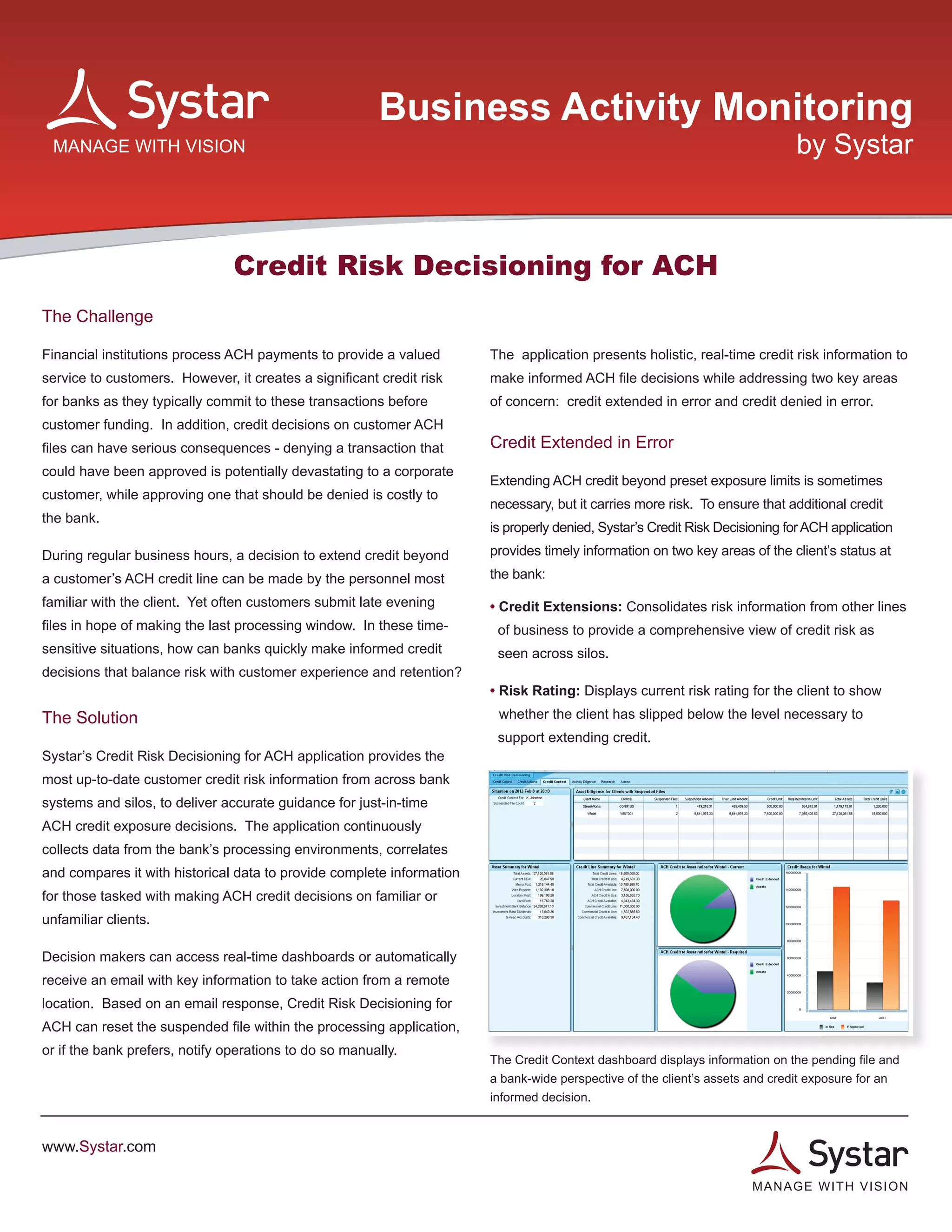 Systar - US ACH Credit Risk Decisioning | PDF