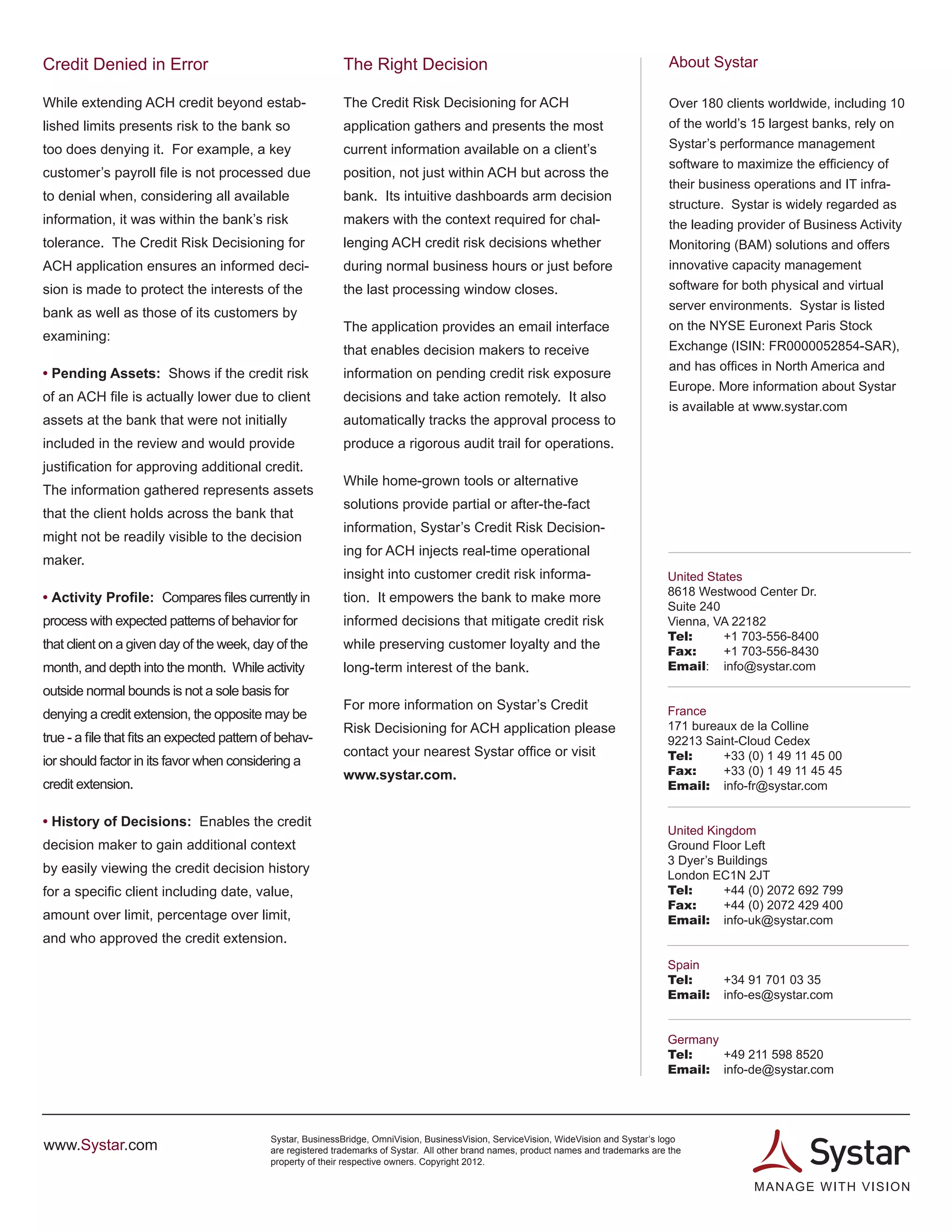 Systar - US ACH Credit Risk Decisioning | PDF