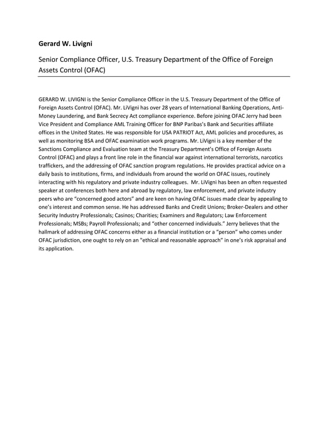 Gerard W. Livigni - Biography | PDF