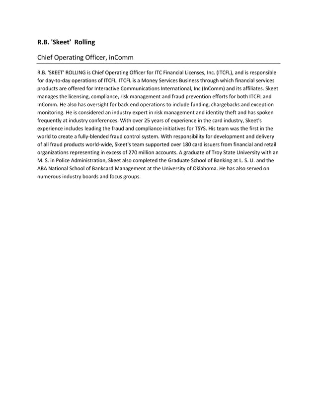 R.B 'Skeet' Rolling - Biography | PDF