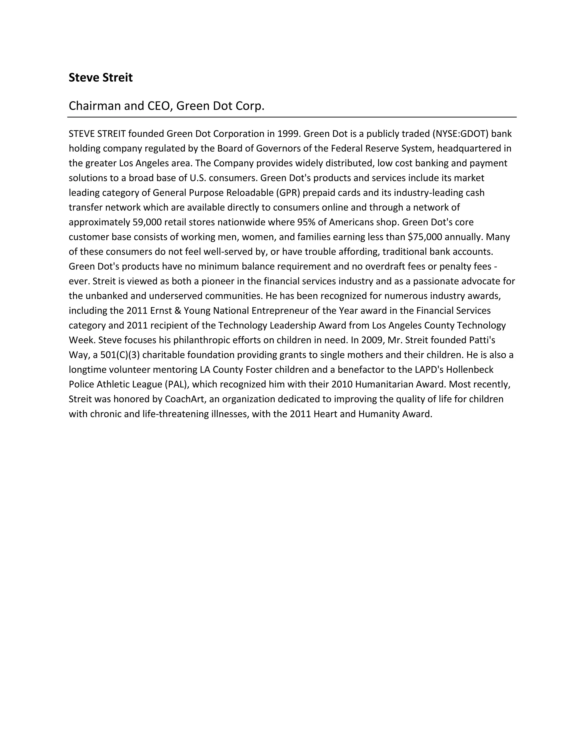 Steve Streit - Biography | PDF
