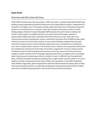 Steve Streit - Biography | PDF | Credit Cards | Personal Debt