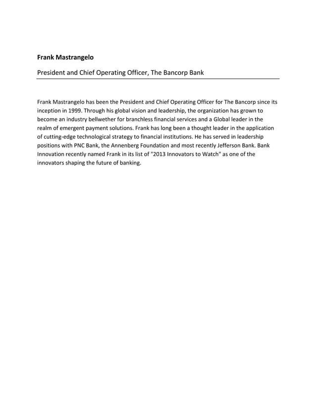 Frank Mastrangelo - Biography | PDF