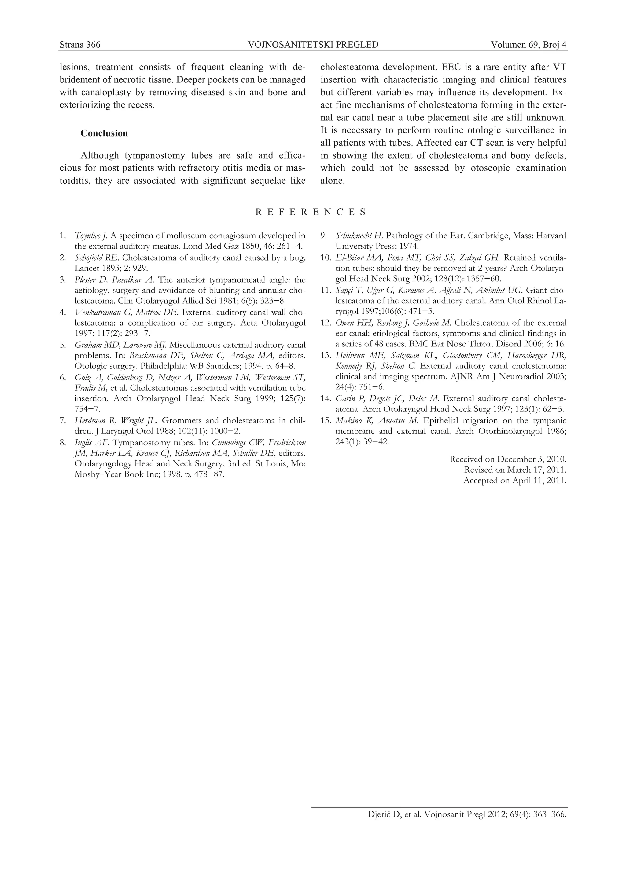 External ear canal cholesteatoma after ventilation tube insertion | PDF