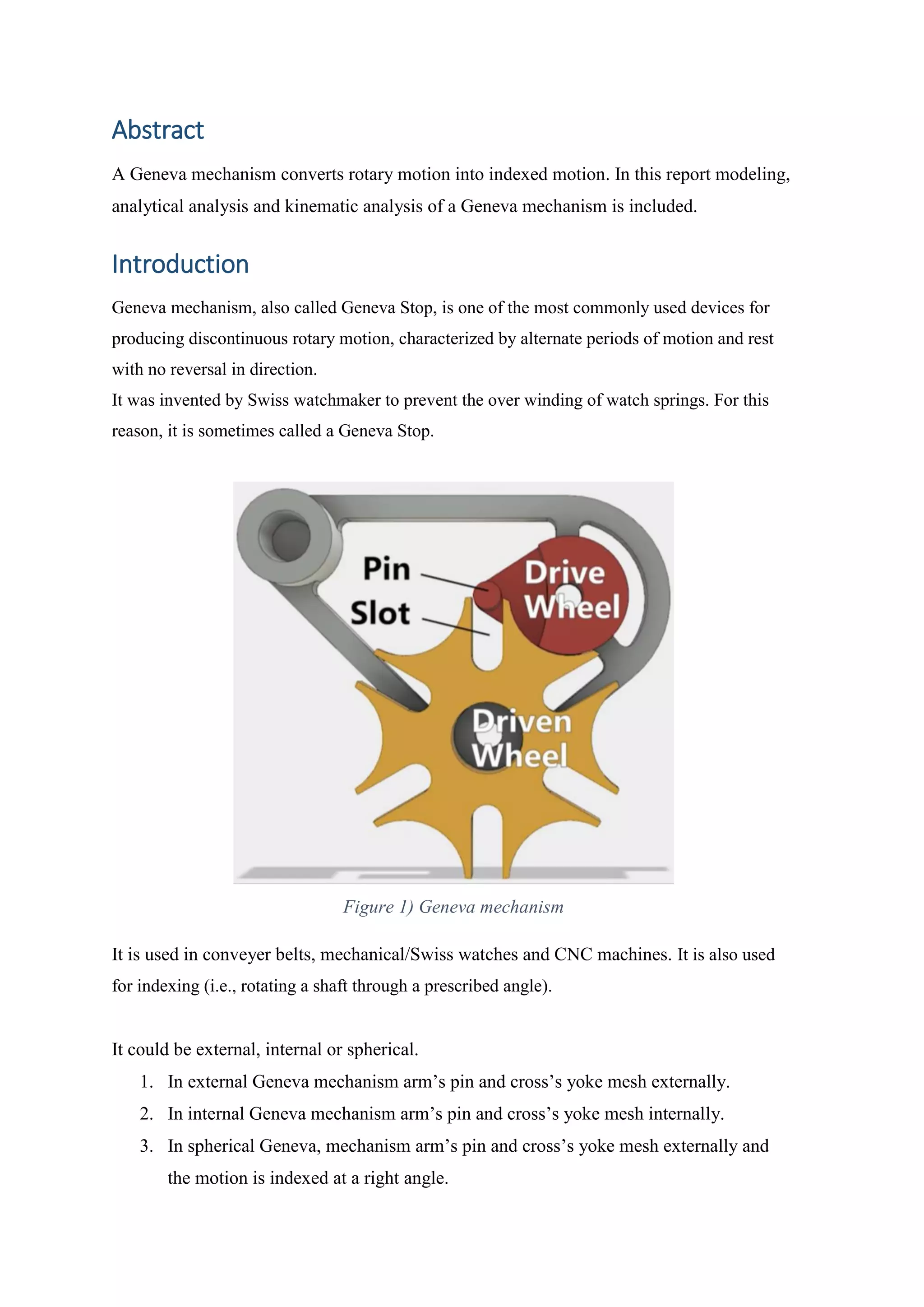 External geneva mechanism mini project report | PDF