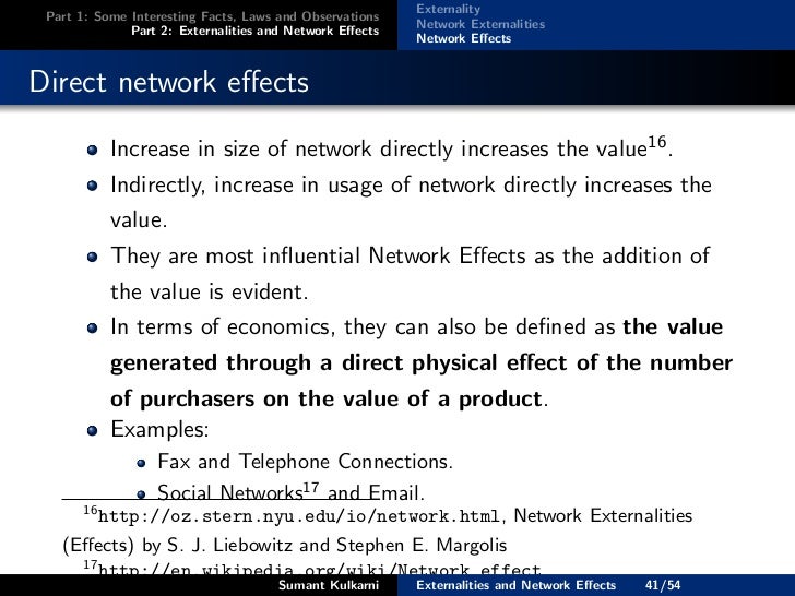 Externalities and network effects (examples, laws and interpretations)