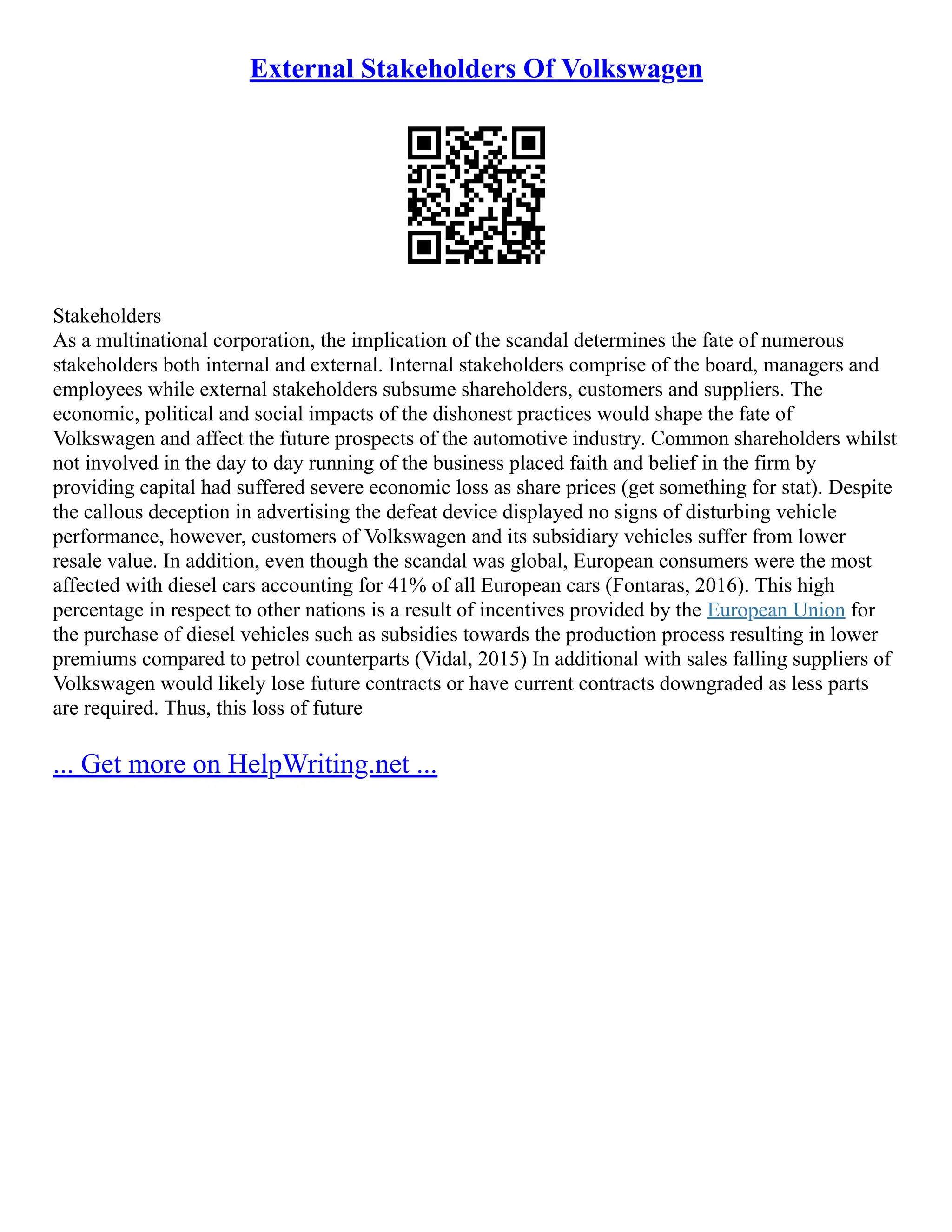 External Stakeholders Of Volkswagen | PDF