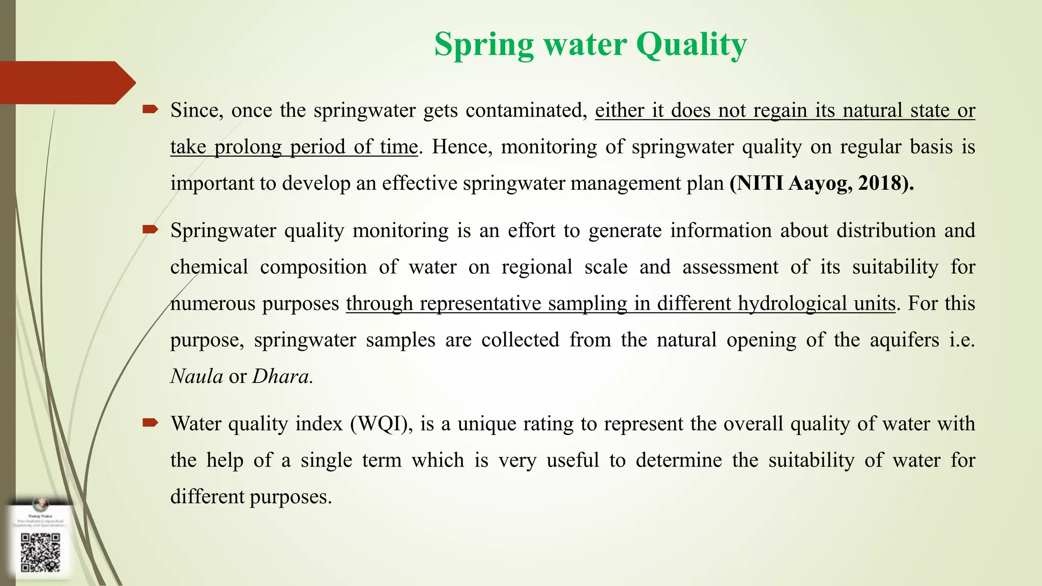 Springshed Management and Springwater Quality Analysis | PPTX