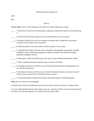 Extinction cascade quiz | DOCX