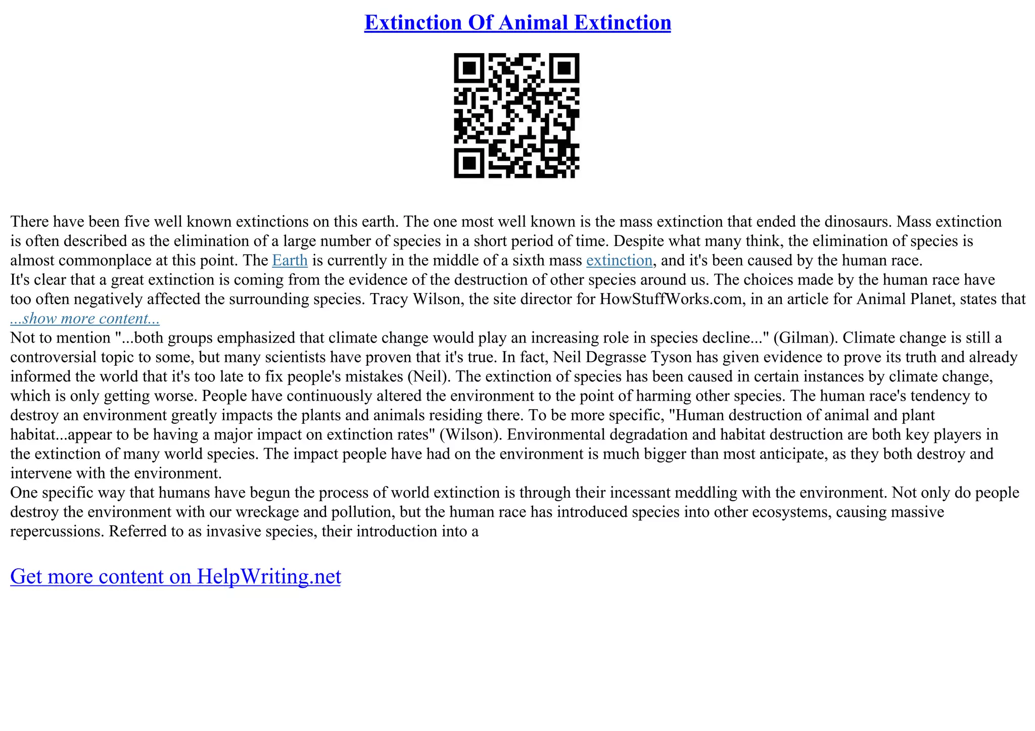 Extinction Of Animal Extinction | PDF