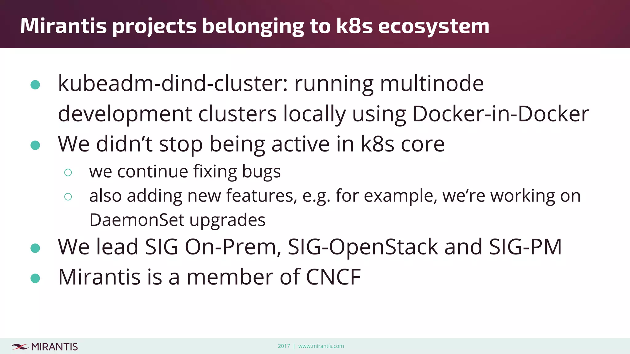 Mirantis Contributions to Kubernetes Ecosystem | PDF