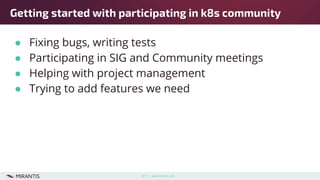 Mirantis Contributions to Kubernetes Ecosystem | PDF