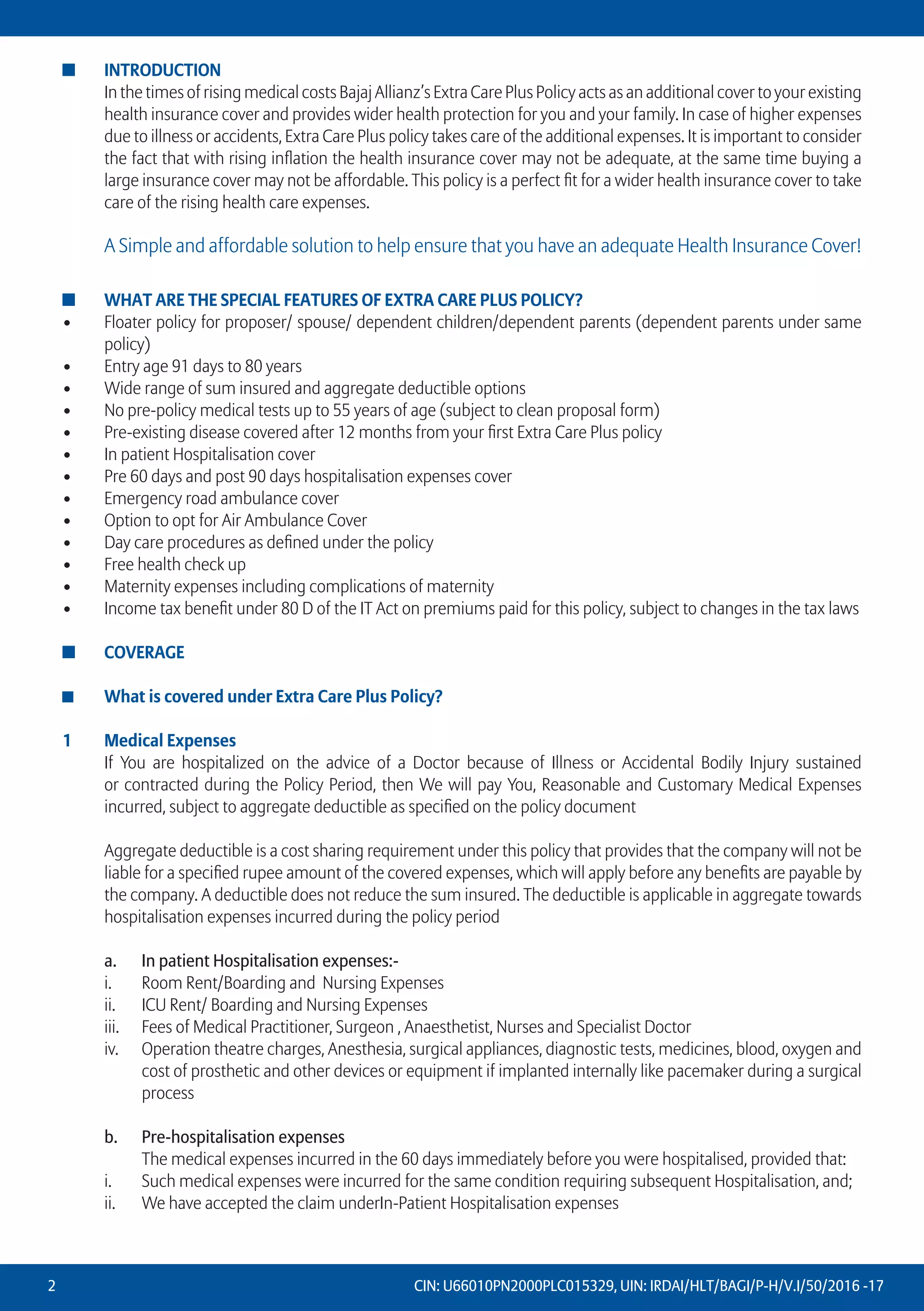 Extra Care - Extended Health Cover Health Insurance Plan - Bajaj ...