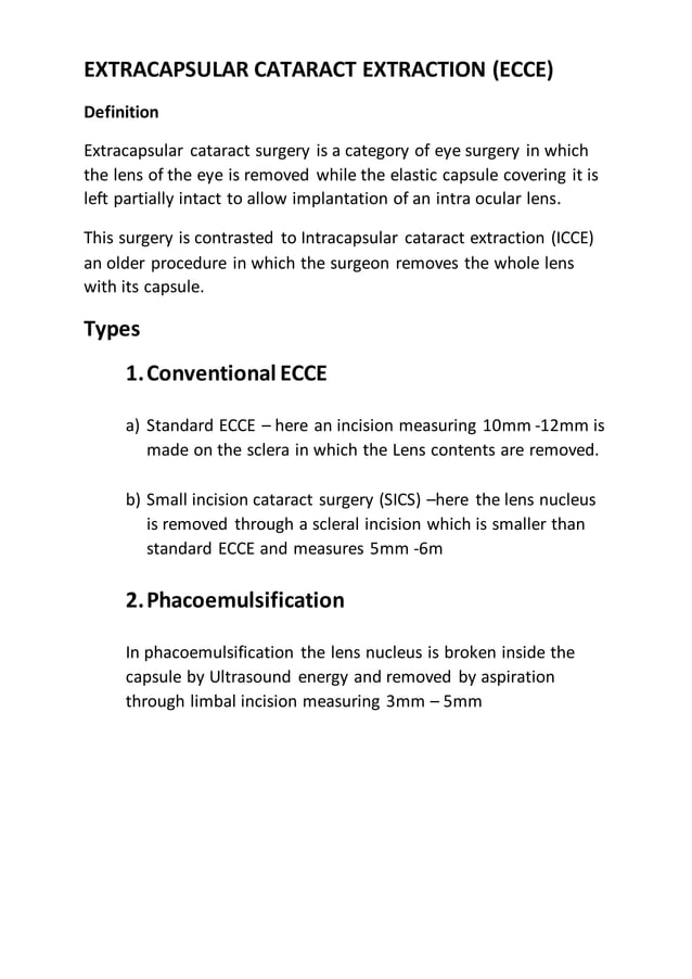Extracapsular Cataract Extraction Docx Eye And Vision Conditions Diseases And Conditions