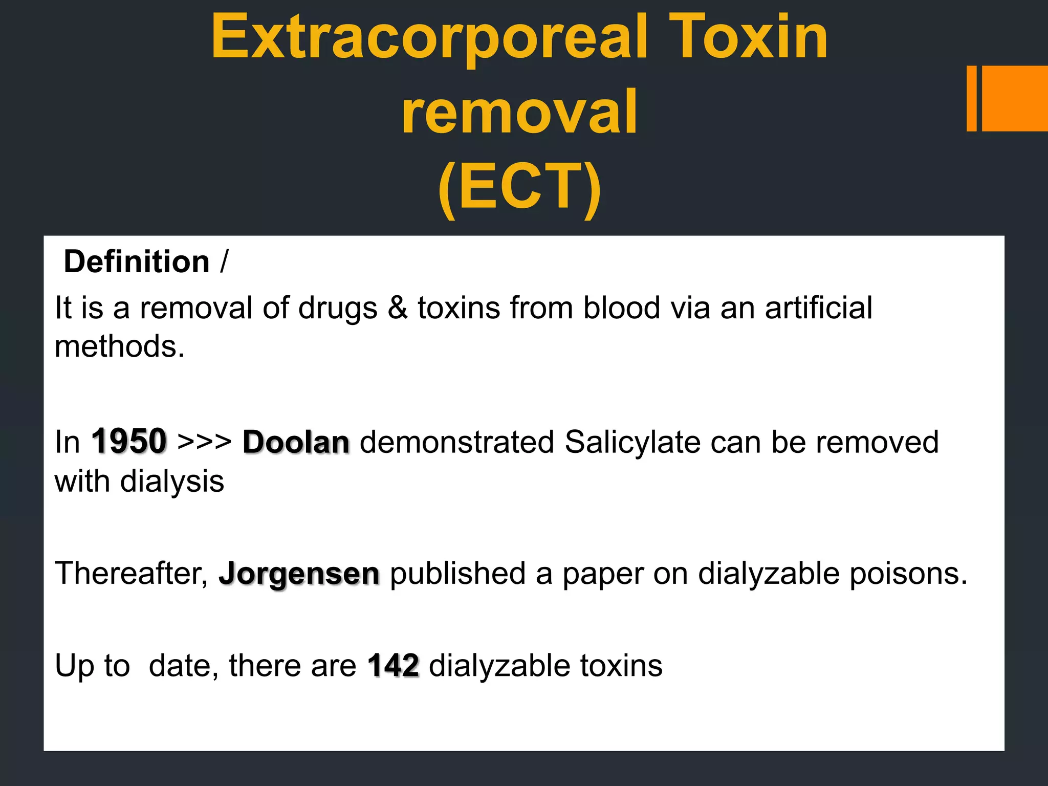 Extracorporeal drugs overdose &toxin removal in icu | PPTX