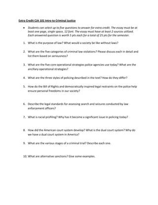 Extra credit cja 101 intro to criminal justice | DOCX