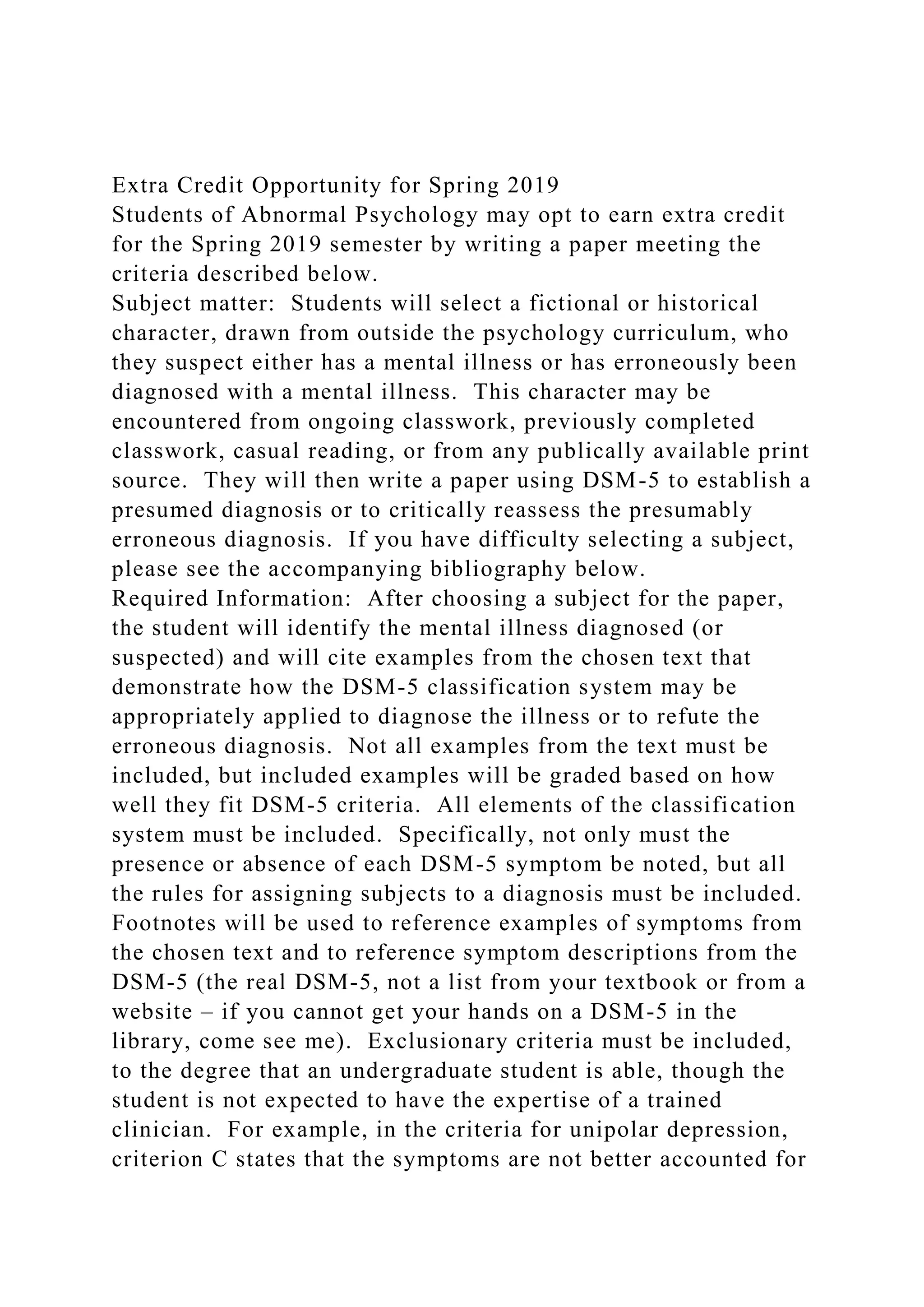 Extra Credit Opportunity for Spring 2019Students of Abnormal Psy.docx